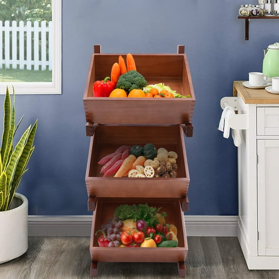 Brown Solid Wood 76.5x35x27.5cm Three-Layer Shelf Tiltable Storage ...