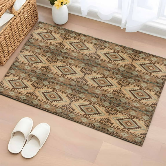 Brown Southwest Bathroom Rug Washable 2x3 Entryway Rug Non Slip Modern ...