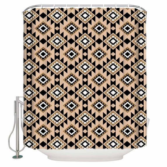 Brown Southwest Bathroom Shower Curtains with 12 Hooks Polyester ...