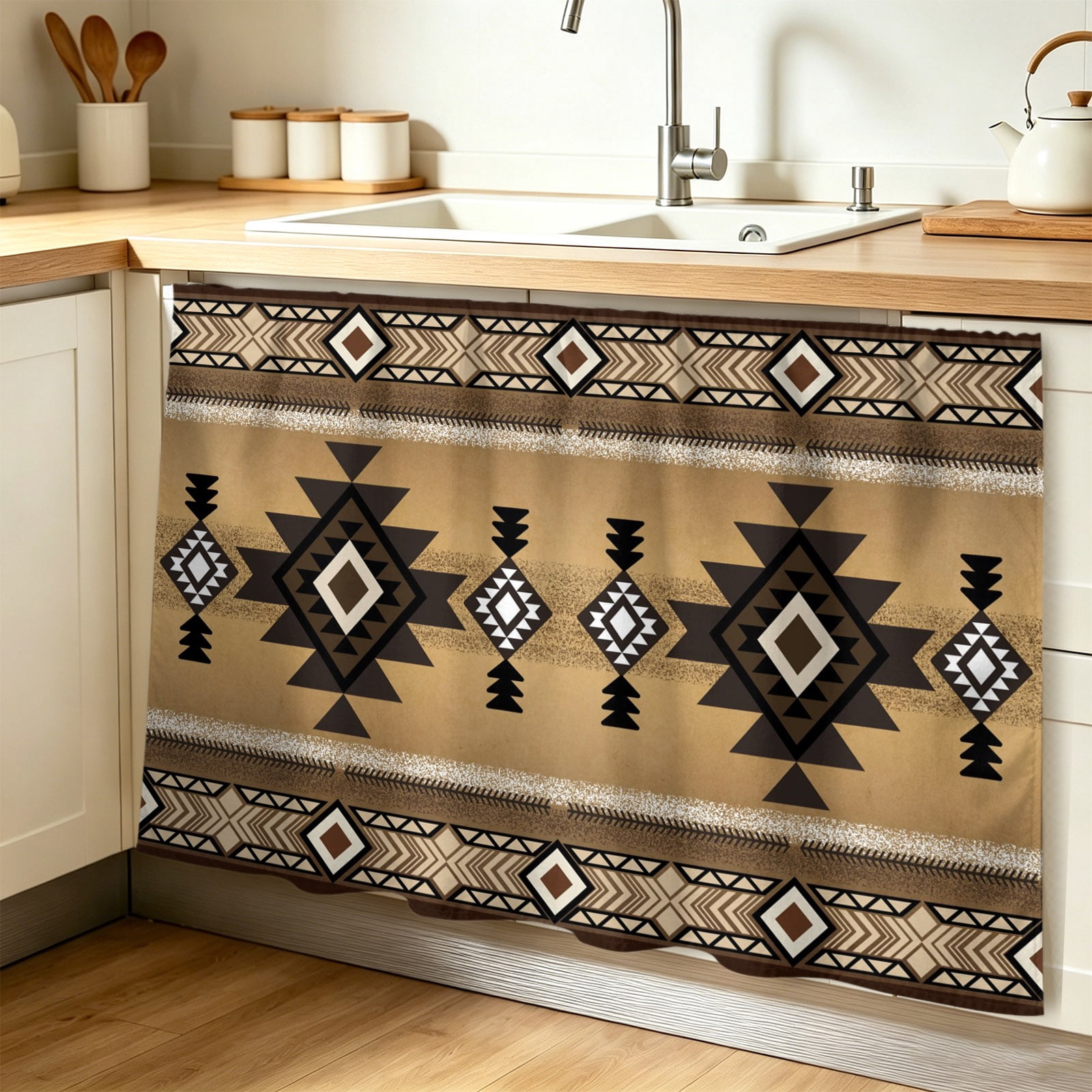 Brown Southwest Cabinet Curtain 32"Wx55"L,Dustproof Pantry Door Curtain ...
