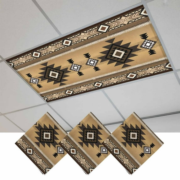 Brown Southwest Fluorescent Light Covers, Boho Aztec Ethnic Abstract ...