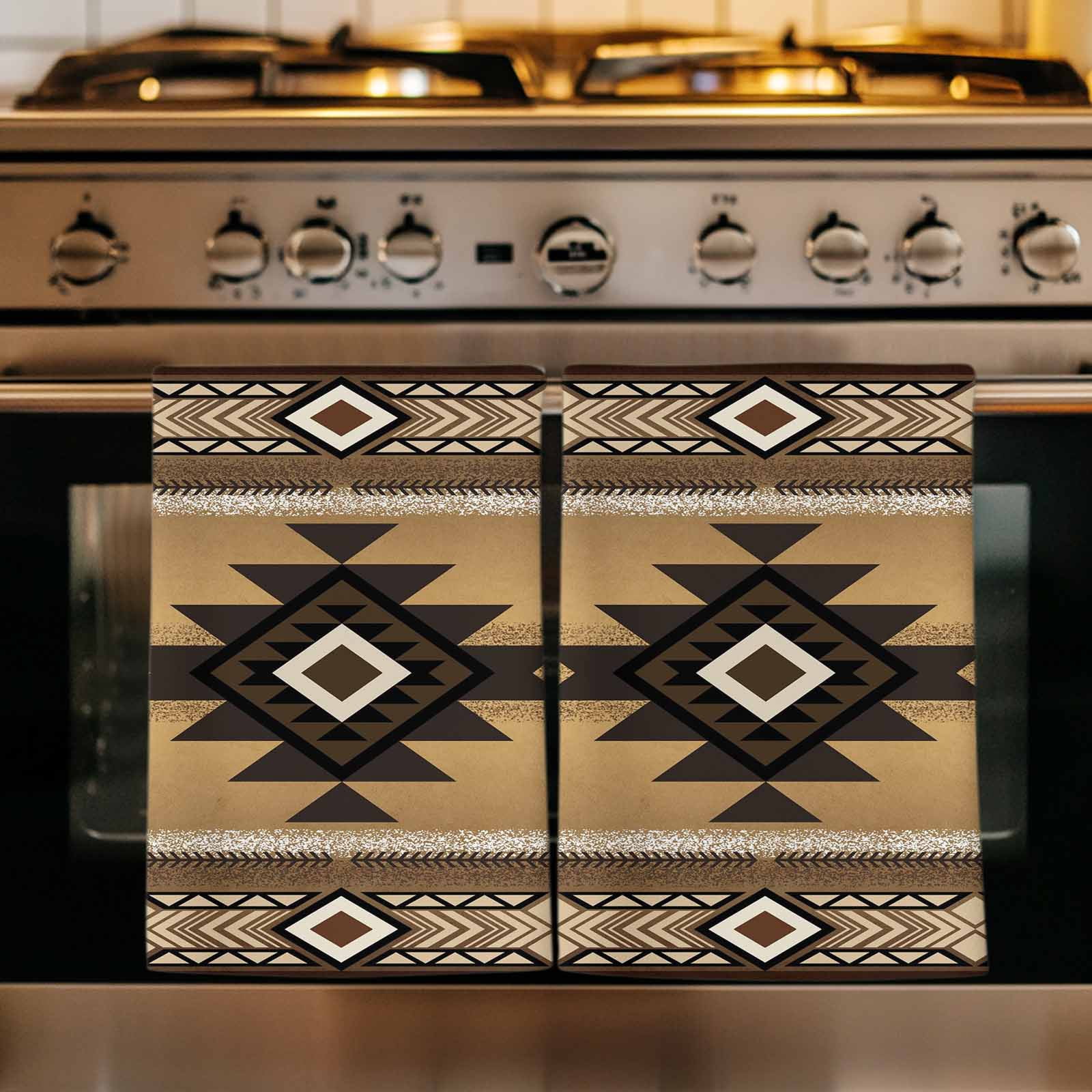 Brown Southwest Kitchen Towels Set of 1, Boho Aztec Ethnic Abstract ...