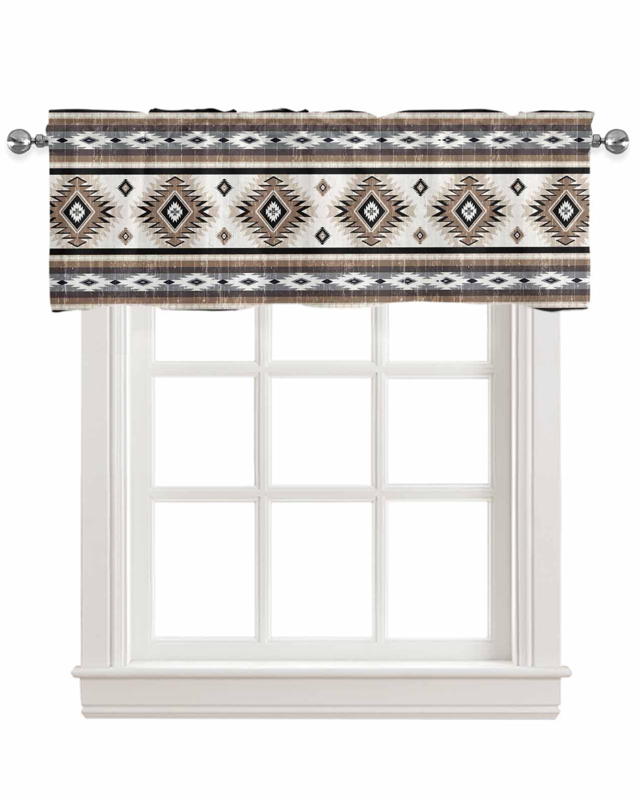 Brown Southwest Kitchen Valances for Windows Farmhouse Linen Window ...