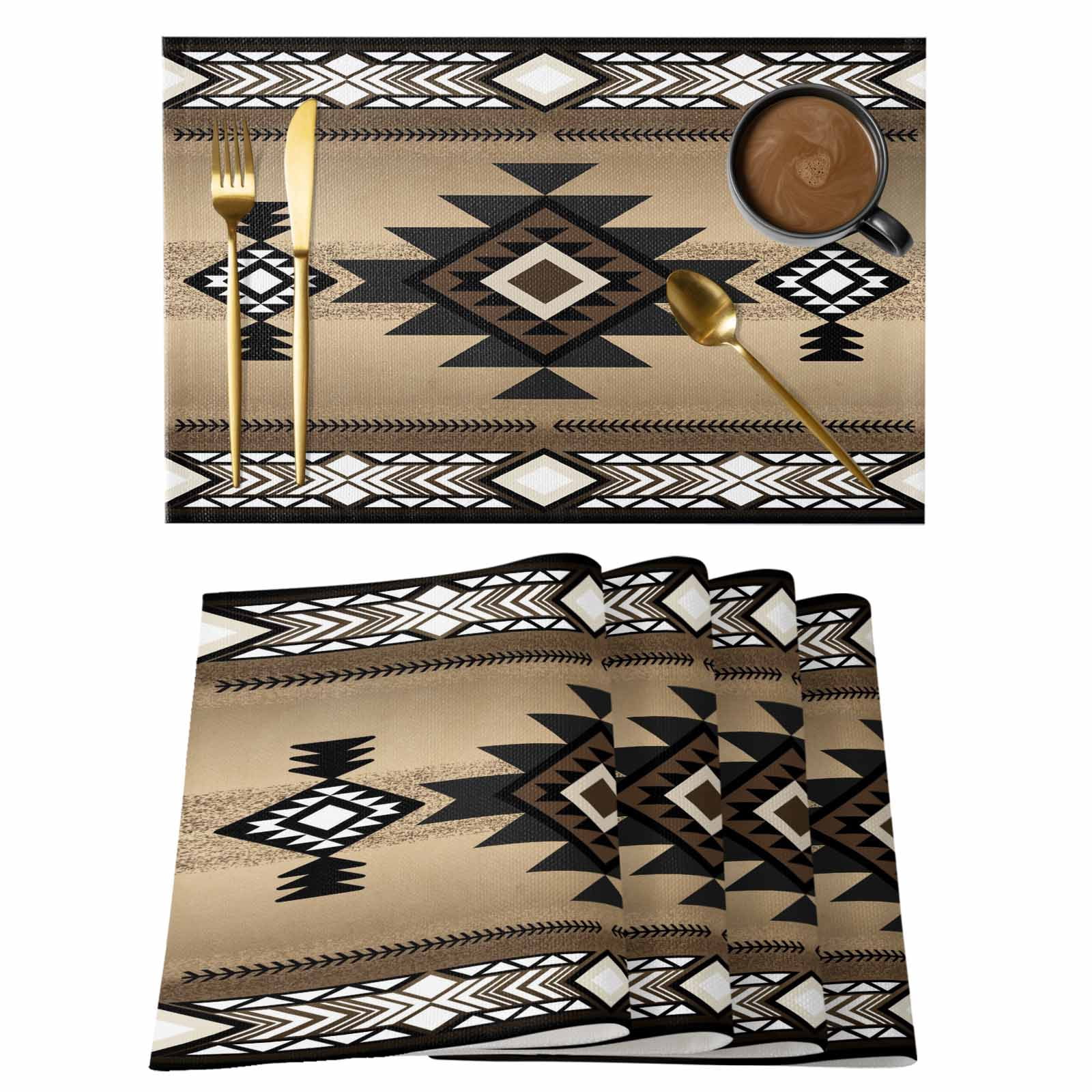 Brown Southwest Placemats Set of 8 Farmhouse Boho Aztec Geometric ...