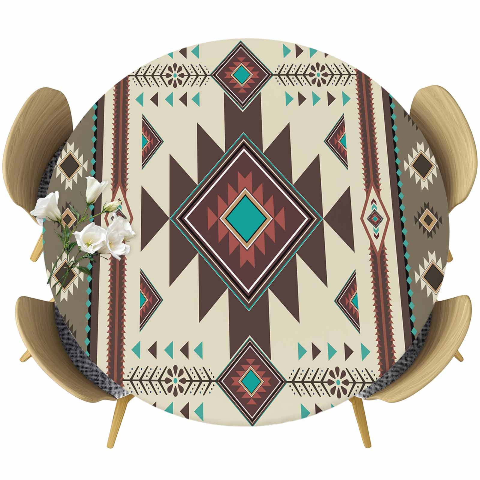 Brown Southwest Round Tablecloth 36-44 Inch Round Fitted Table Cloth ...