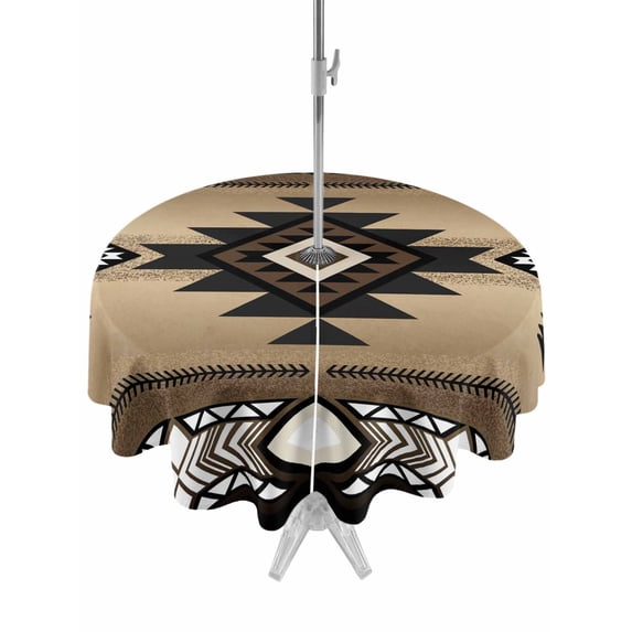 Brown Southwest Table Cloth Round Tablecloth, Farmhouse Boho Aztec ...