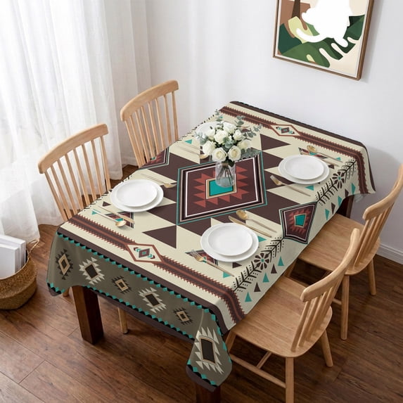 Brown Southwest Table Cloth Waterproof Tablecloths, Ethnic Boho Tribal ...