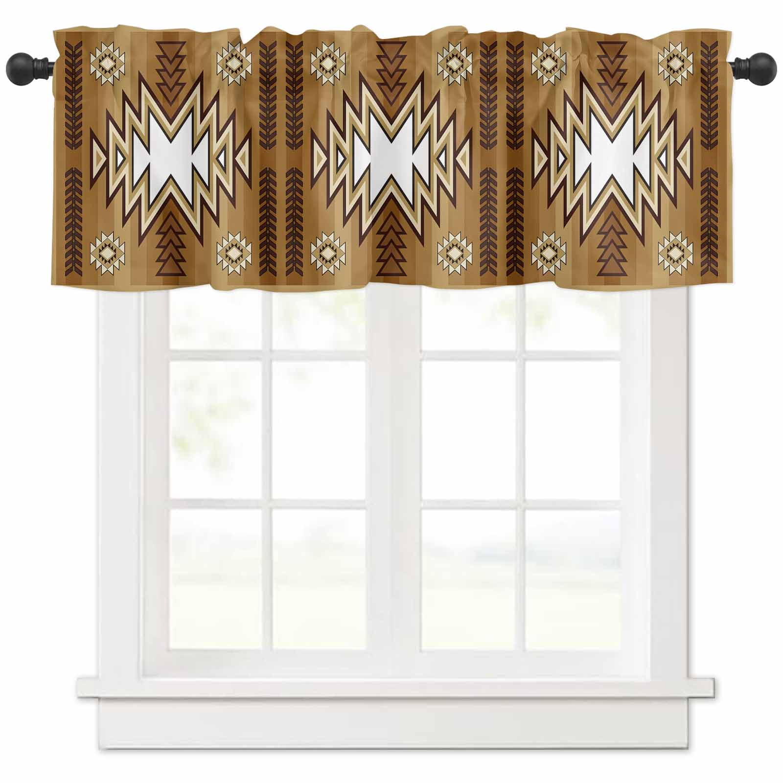 Brown Southwest Valances for Windows Farmhouse Kitchen Curtains ...