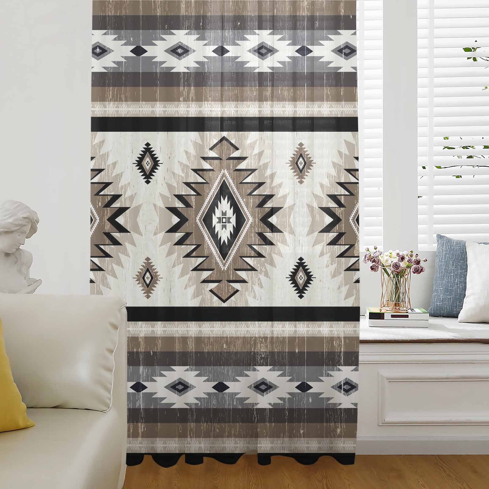 Brown Southwest Window Curtain 108 Inches Long,Boho Blue Aztec Rustic ...