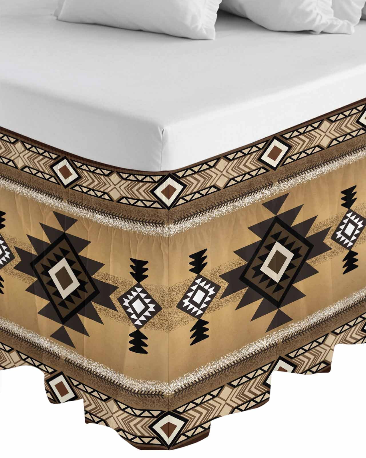 Brown Southwest Wrap Around Bed Skirts for Queen Bed 18" Drop,Bed Skirt ...