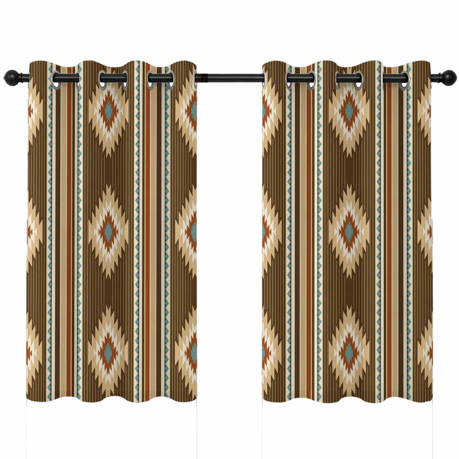 Brown Southwestern Blackout Curtains 54 Inches Long, Aztec Diamond ...