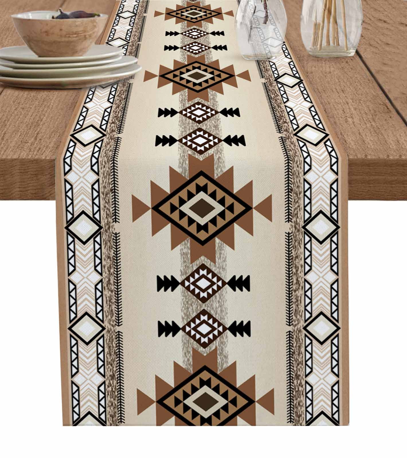 Brown Southwestern Burlap Cotton Table Runner 13x48 Inches Long, Boho ...