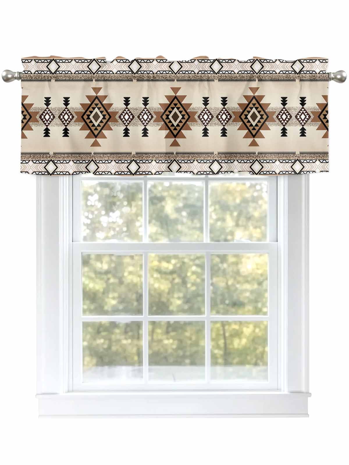 Brown Southwestern Curtain Valances for Windows, Boho Ethnic Geometric ...