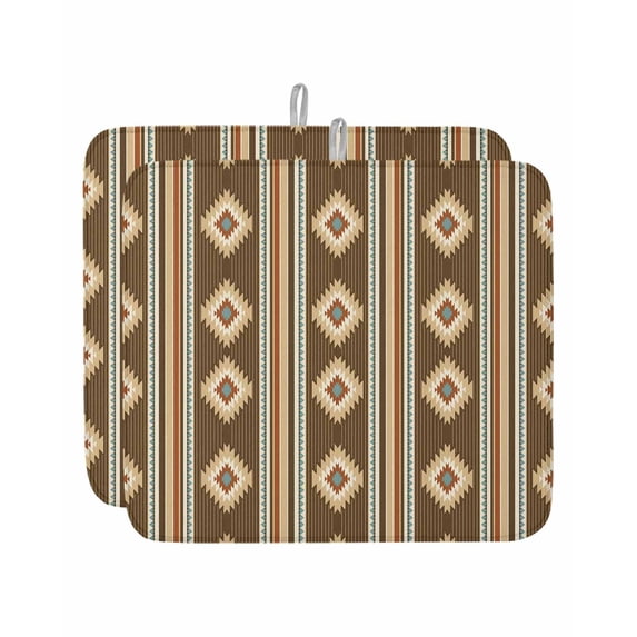 Brown Southwestern Dish Drying Mat 16x18 inch Aztec Diamond Motif ...