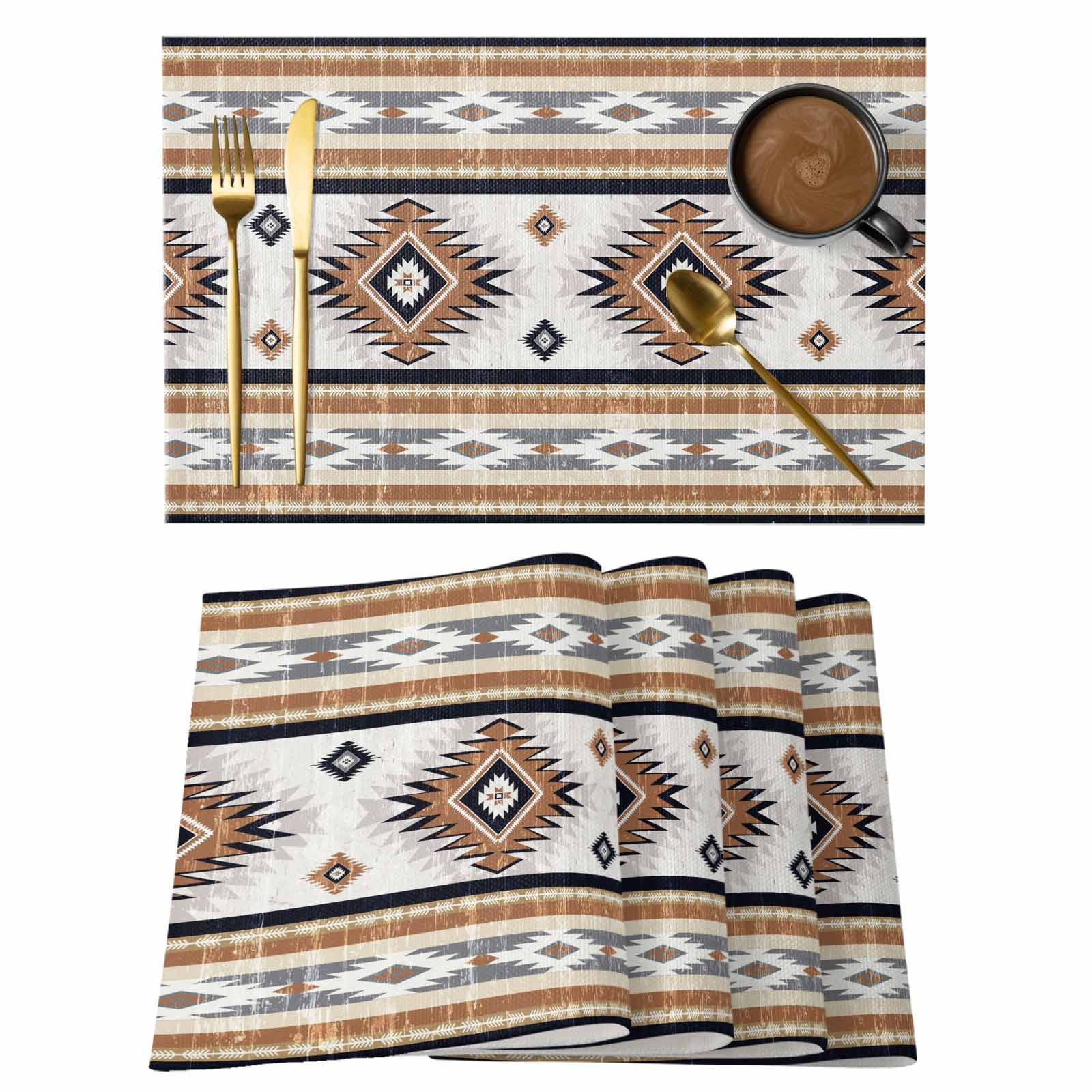 Brown Southwestern Placemats Set of 1, Native Aztec Ethnic Style ...