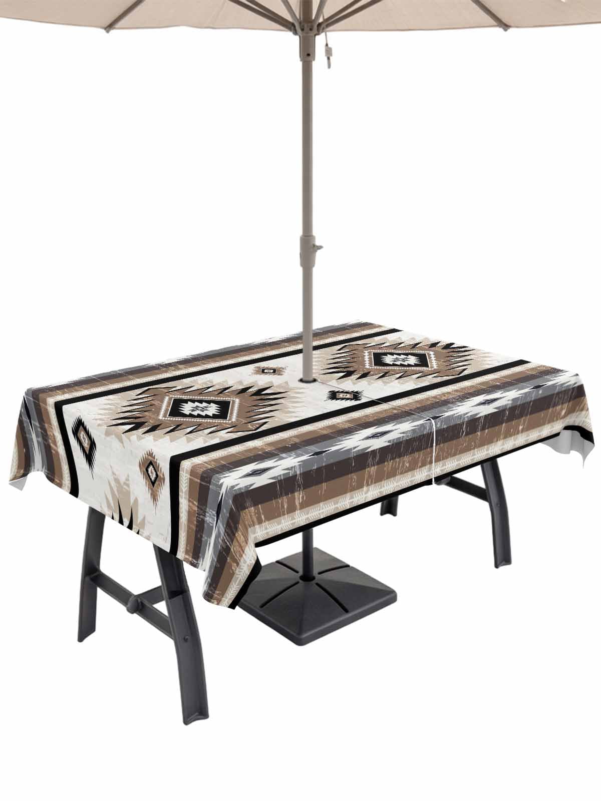 Brown Southwestern Rectangle Outdoor Tablecloth with Umbrella Hole ...