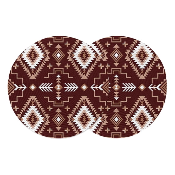 Brown Southwestern Round Placemats Set of 2 Boho Geometric Ethnic Tribe ...