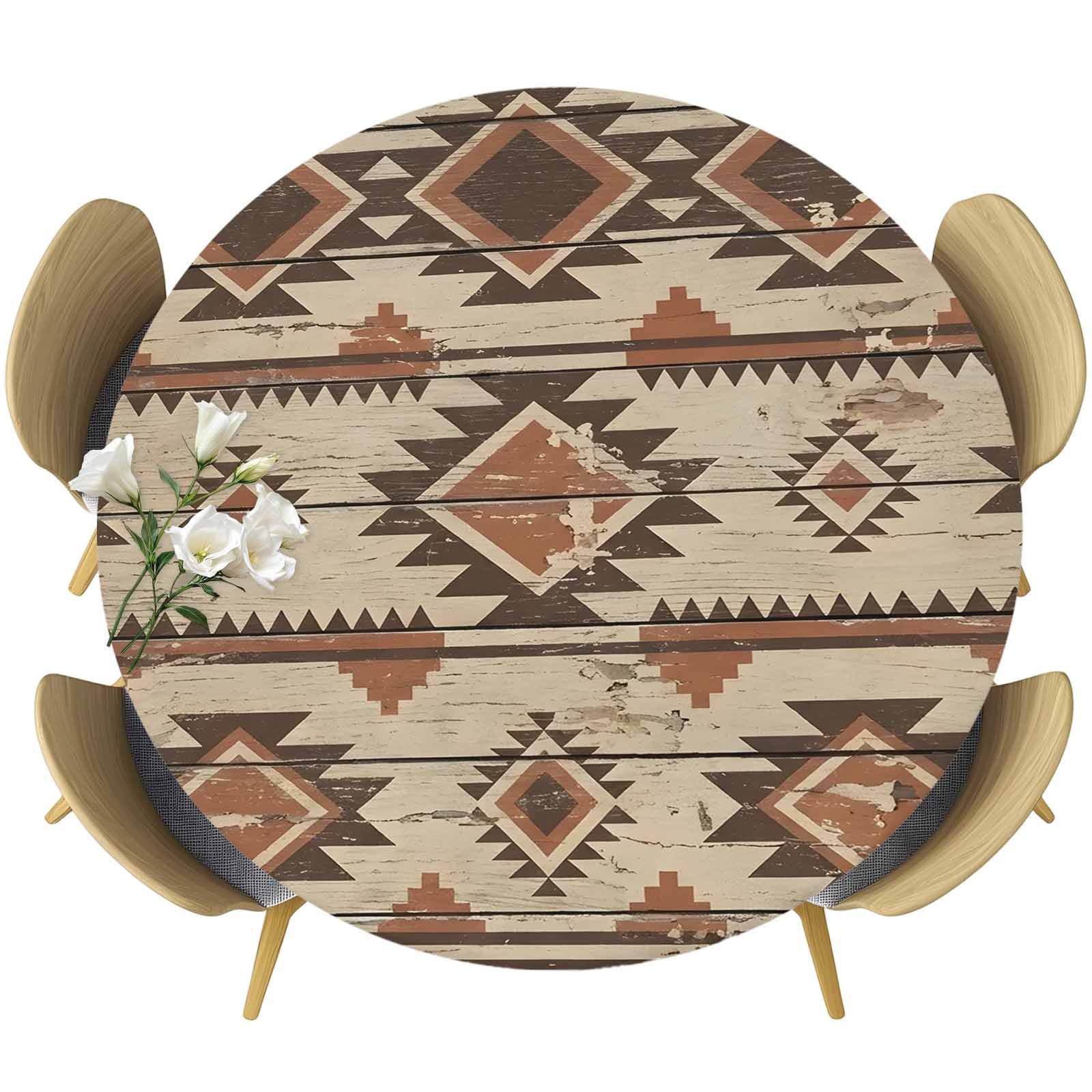Brown Southwestern Round Tablecloth 45-54 Inch Round Fitted Table Cloth ...