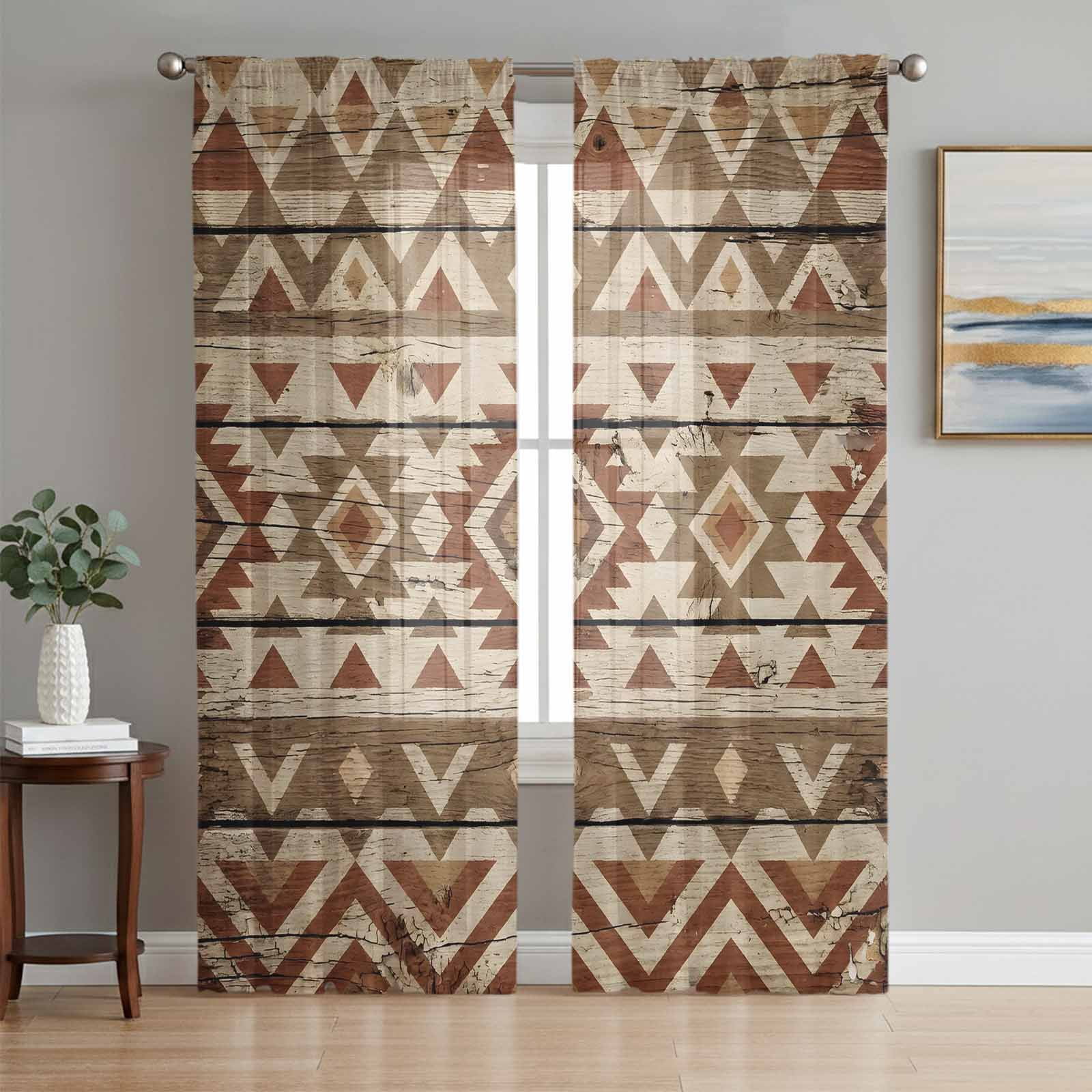 Brown Southwestern Sheer Curtains 72 Inch Length 2 Panels Set, Ethnic ...
