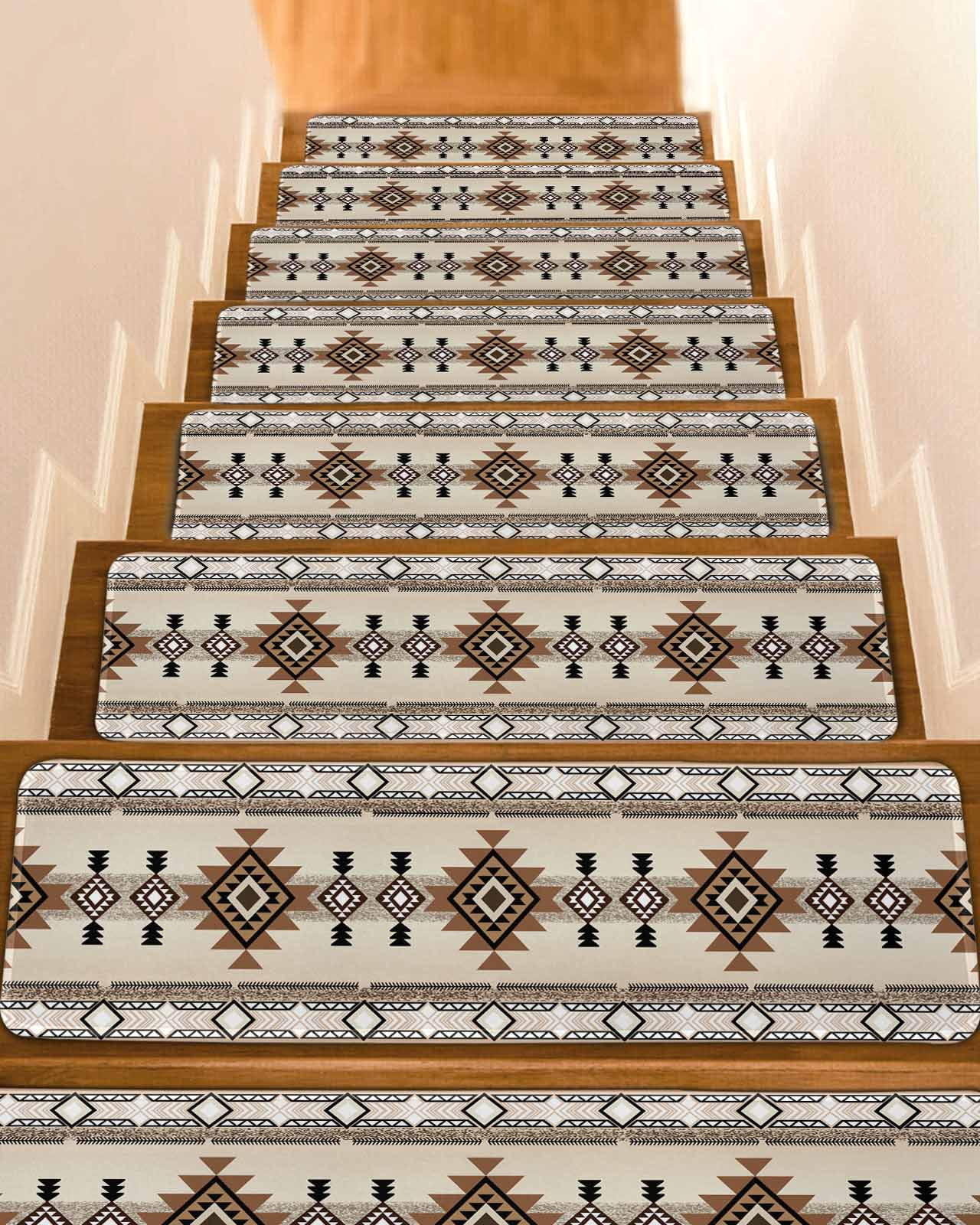 Brown Southwestern Stair Treads for Wooden Steps Indoor Runner Rug ...