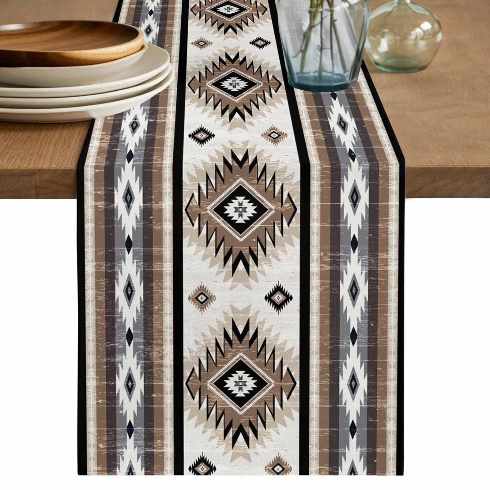 Brown Southwestern Table Runner, Native Aztec Ethnic Style Geometric ...