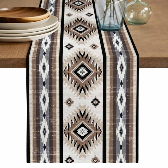 Brown Southwestern Table Runner, Native Aztec Ethnic Style Geometric ...