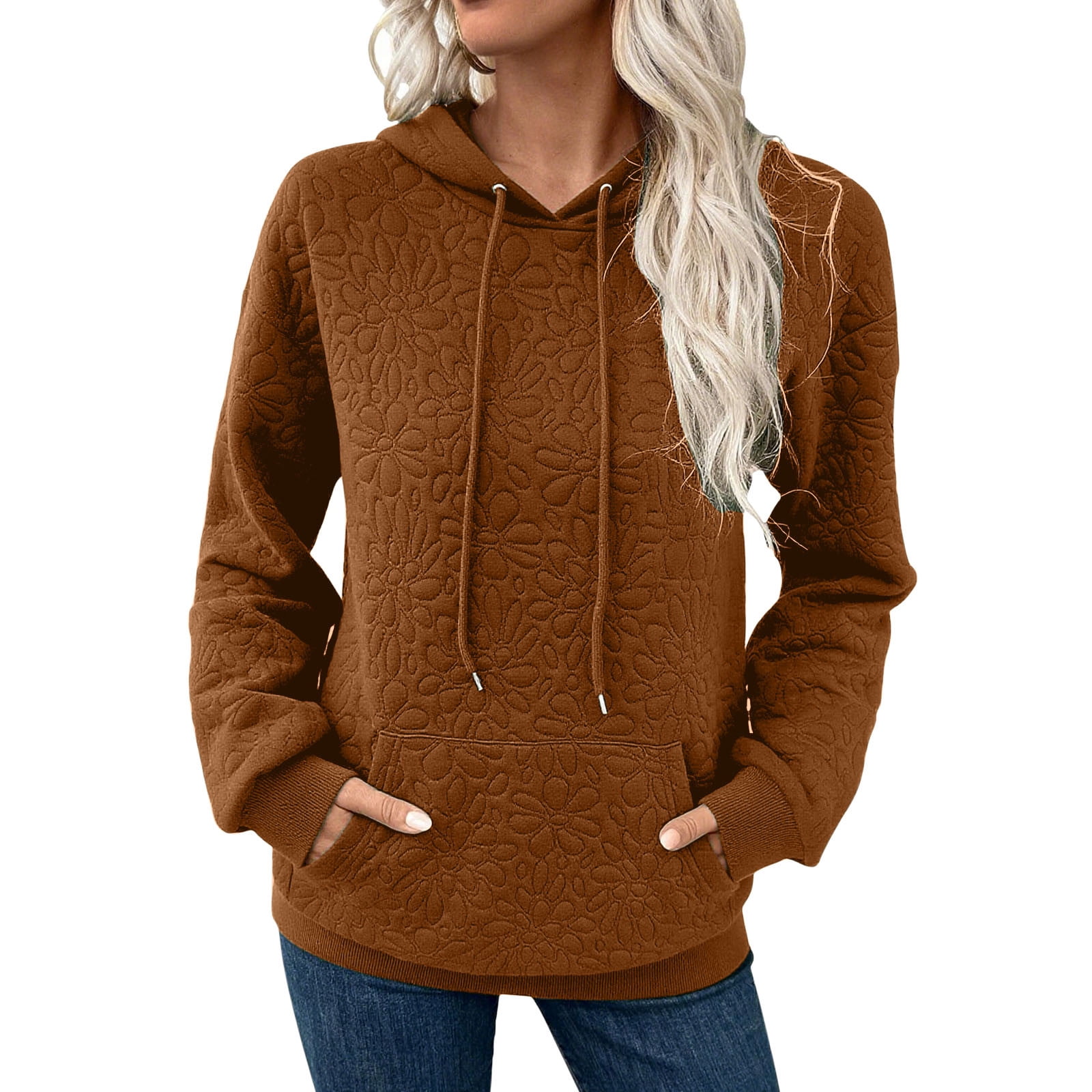 Brown Spandex Outfit for Women Winter Fall Long Sleeve Loose Fit Casual ...
