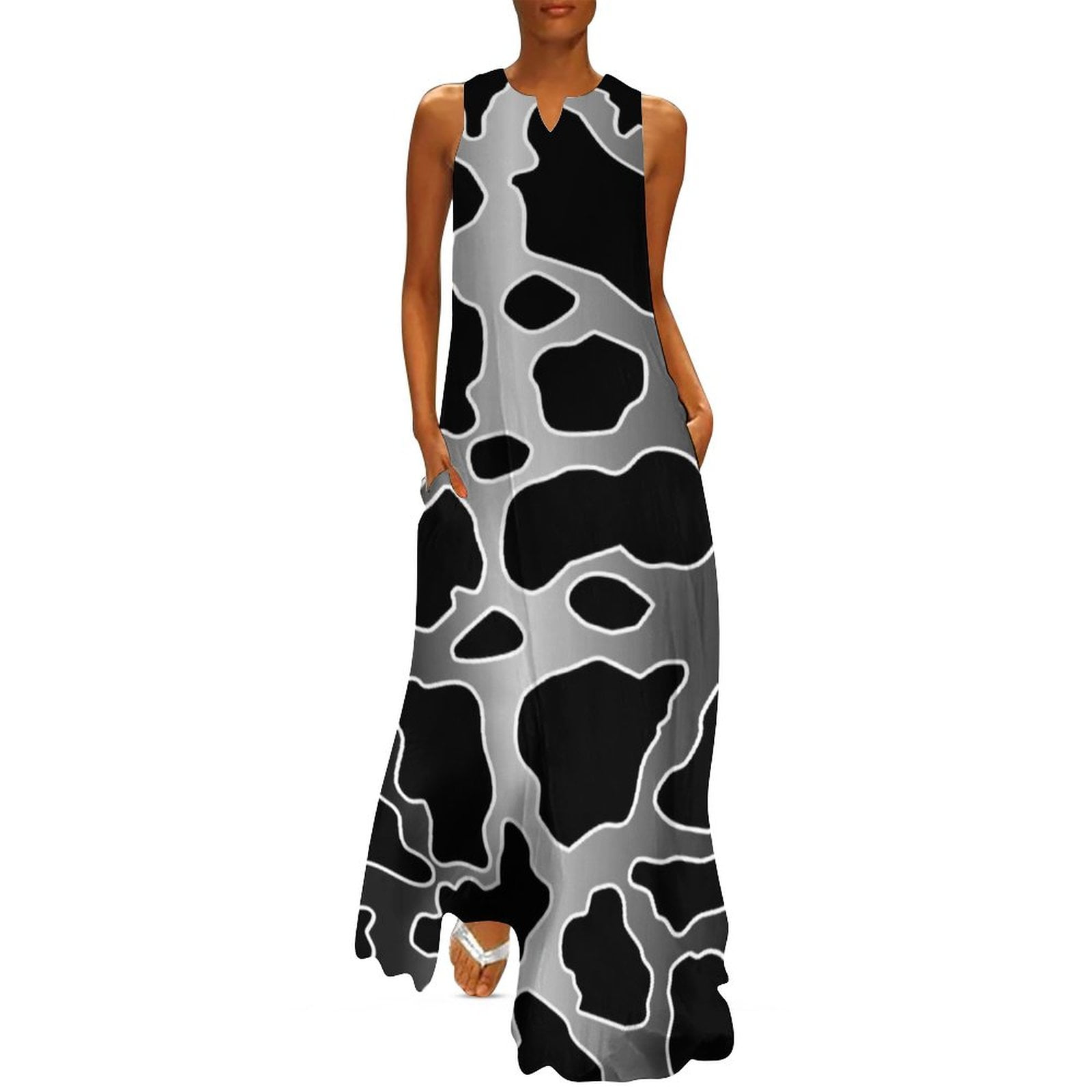 Brown Spots Cow Print Dress Farm Animals Elegant Maxi Dress V Neck ...