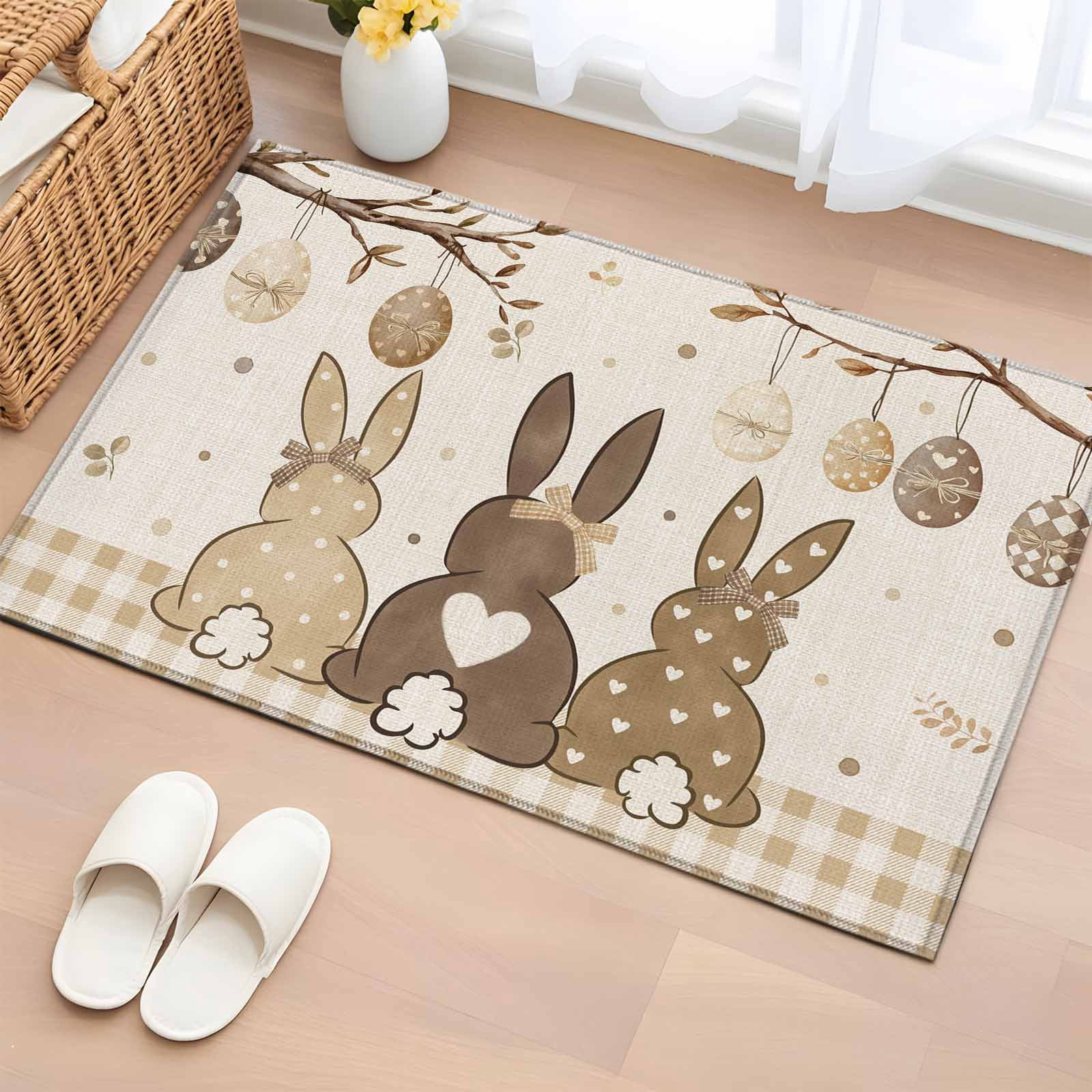 Brown Spring Easter Bathroom Mats 2x3 FT, Non Slip Small Kitchen Mat ...