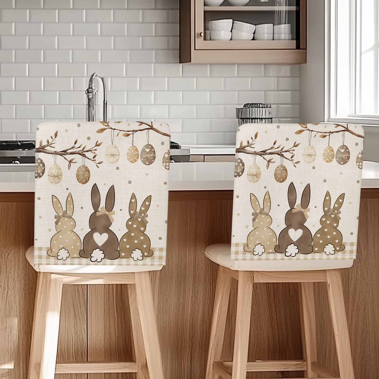 Brown Spring Easter Chair Back Cover for Dining Room Set of 6, Bunny ...