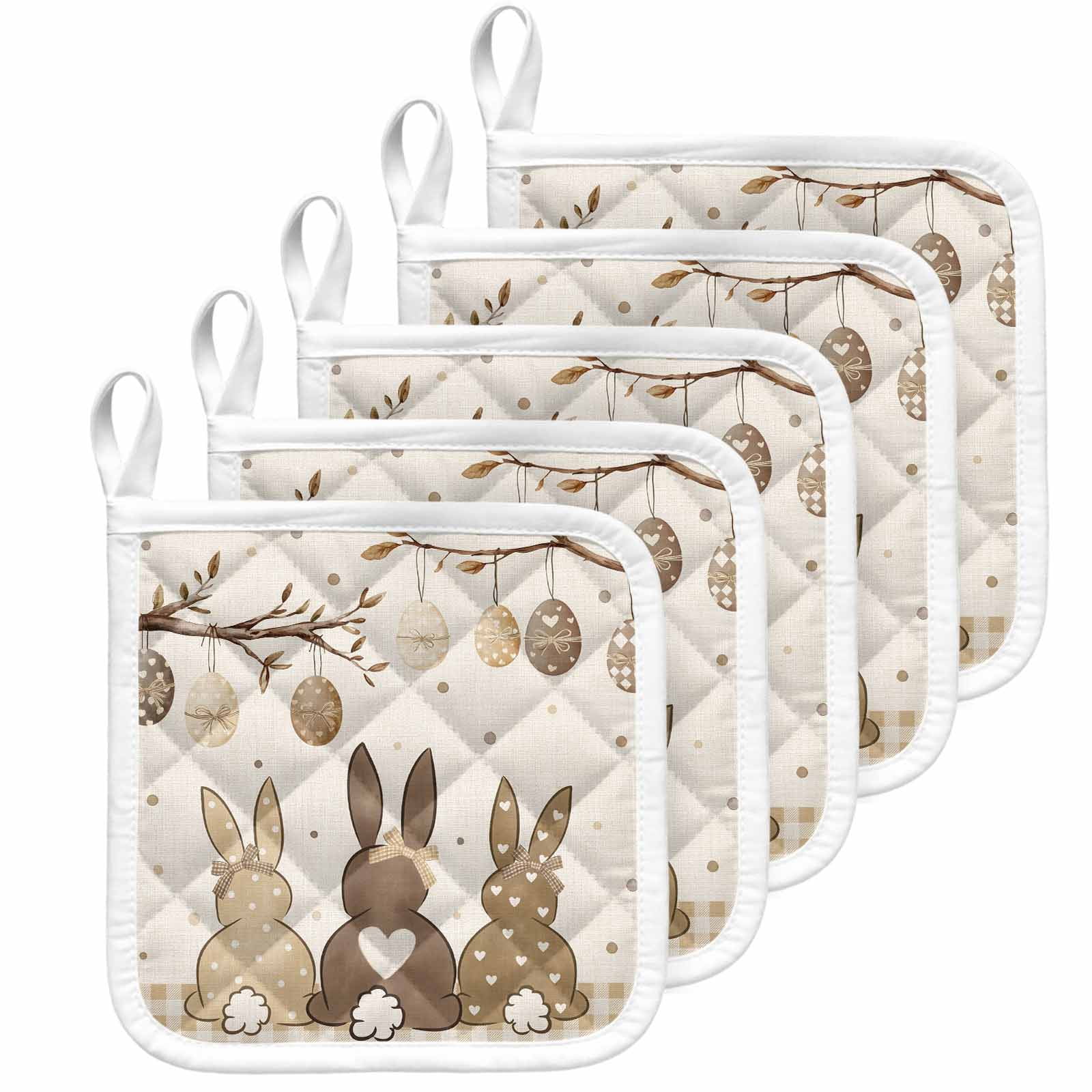 Brown Spring Easter Pot Holders for Kitchen Heatproof Potholder, 5 Pack ...