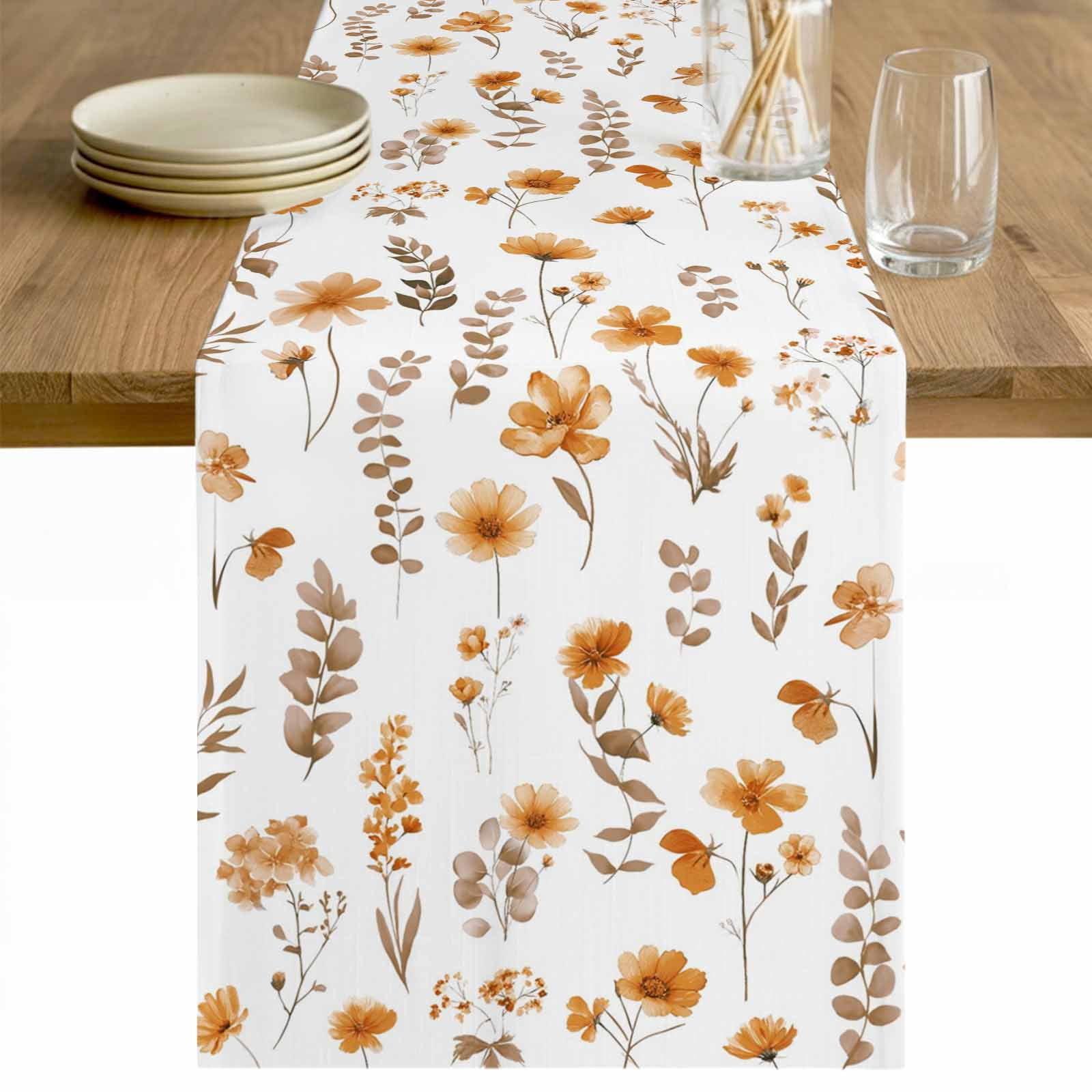 Brown Spring Floral Table Runner - 72 Inch Long Flowers Botanical ...