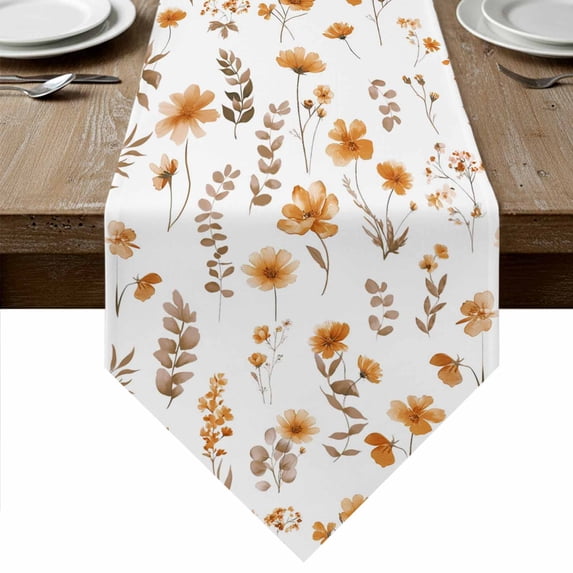 Brown Spring Floral Table Runner Linen Burlap Table Runner 72 Inches ...