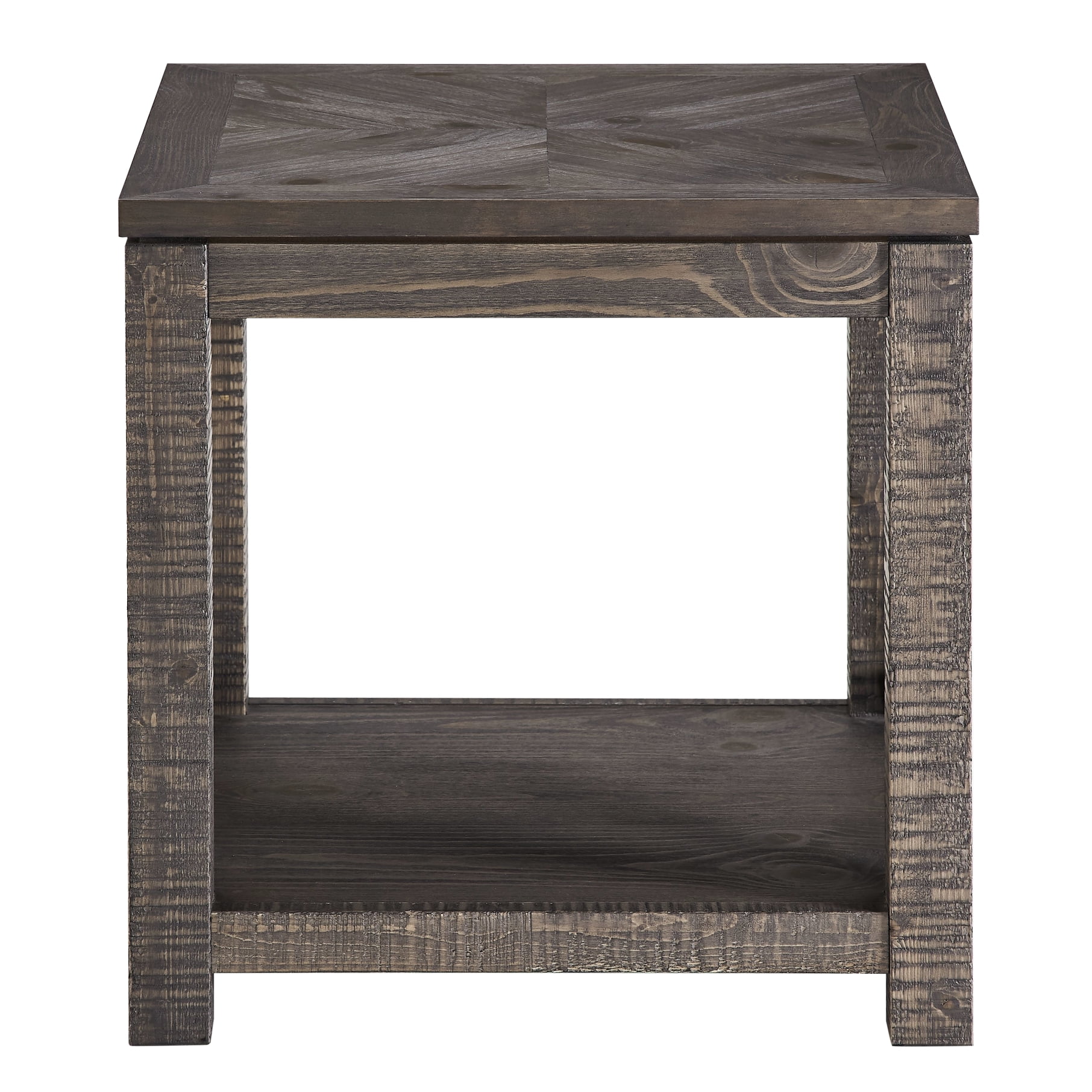 Brown Square End Table - Distressed Vintage Finish, Pine Veneers ...