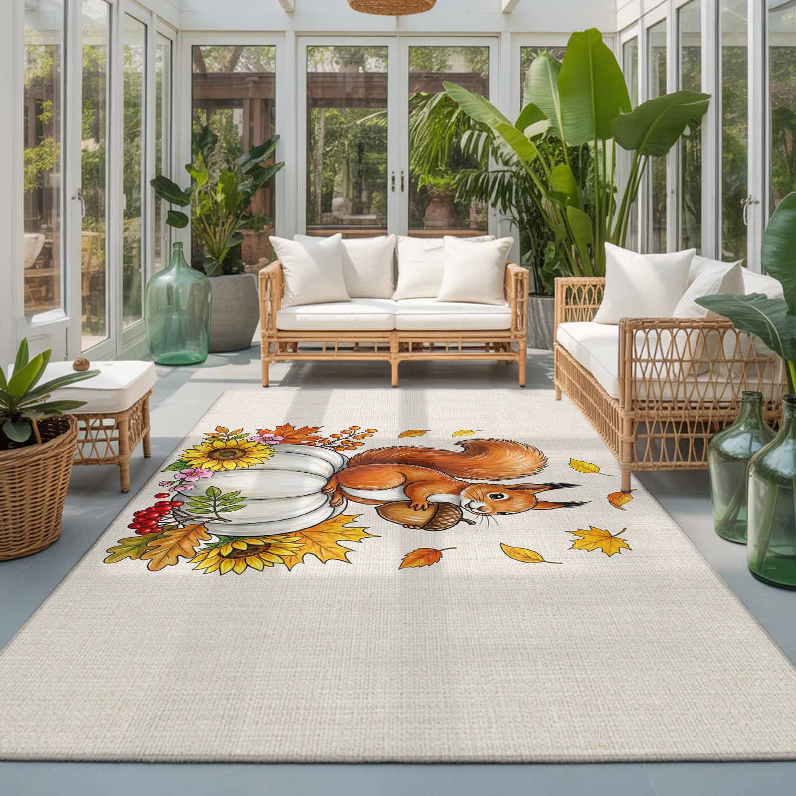 Brown Squirrel 5'x8' Large Area Rugs Forest Fall White Pumpkin Yellow ...