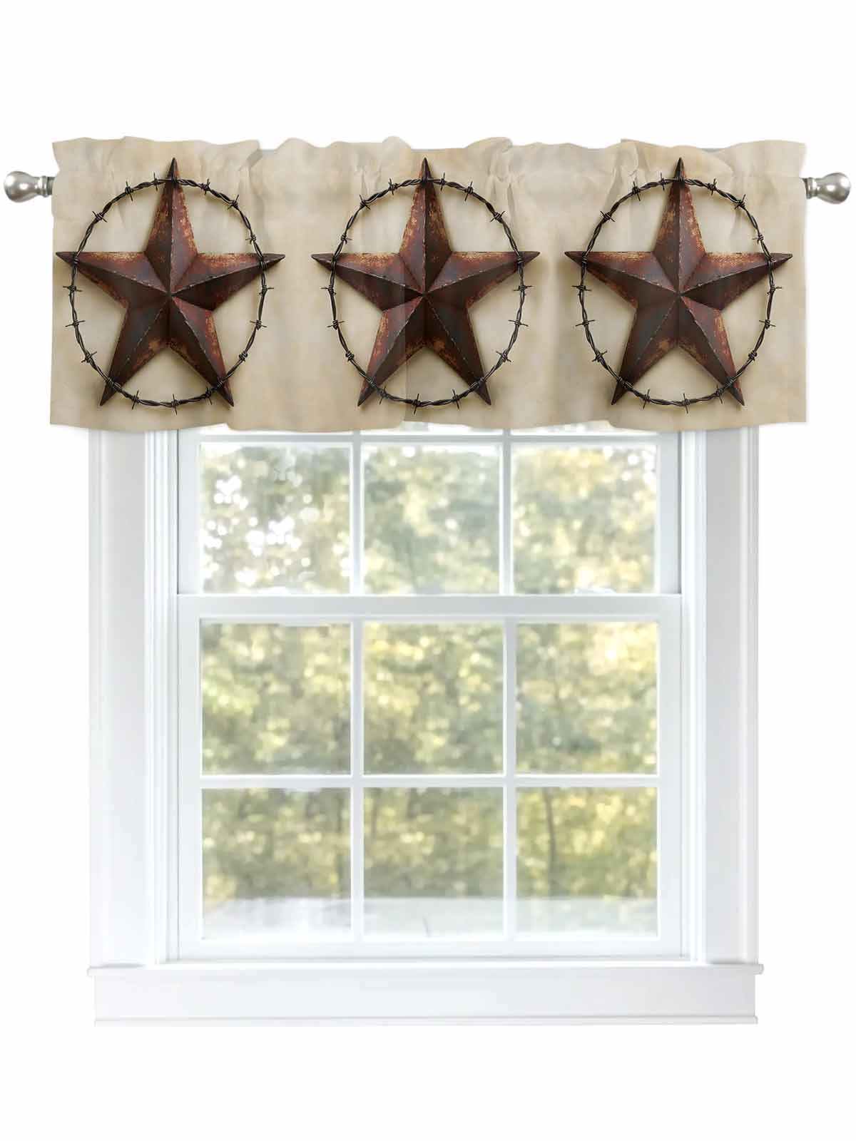 Brown Star Country Curtain Valances for Windows, Vintage Farmhouse ...