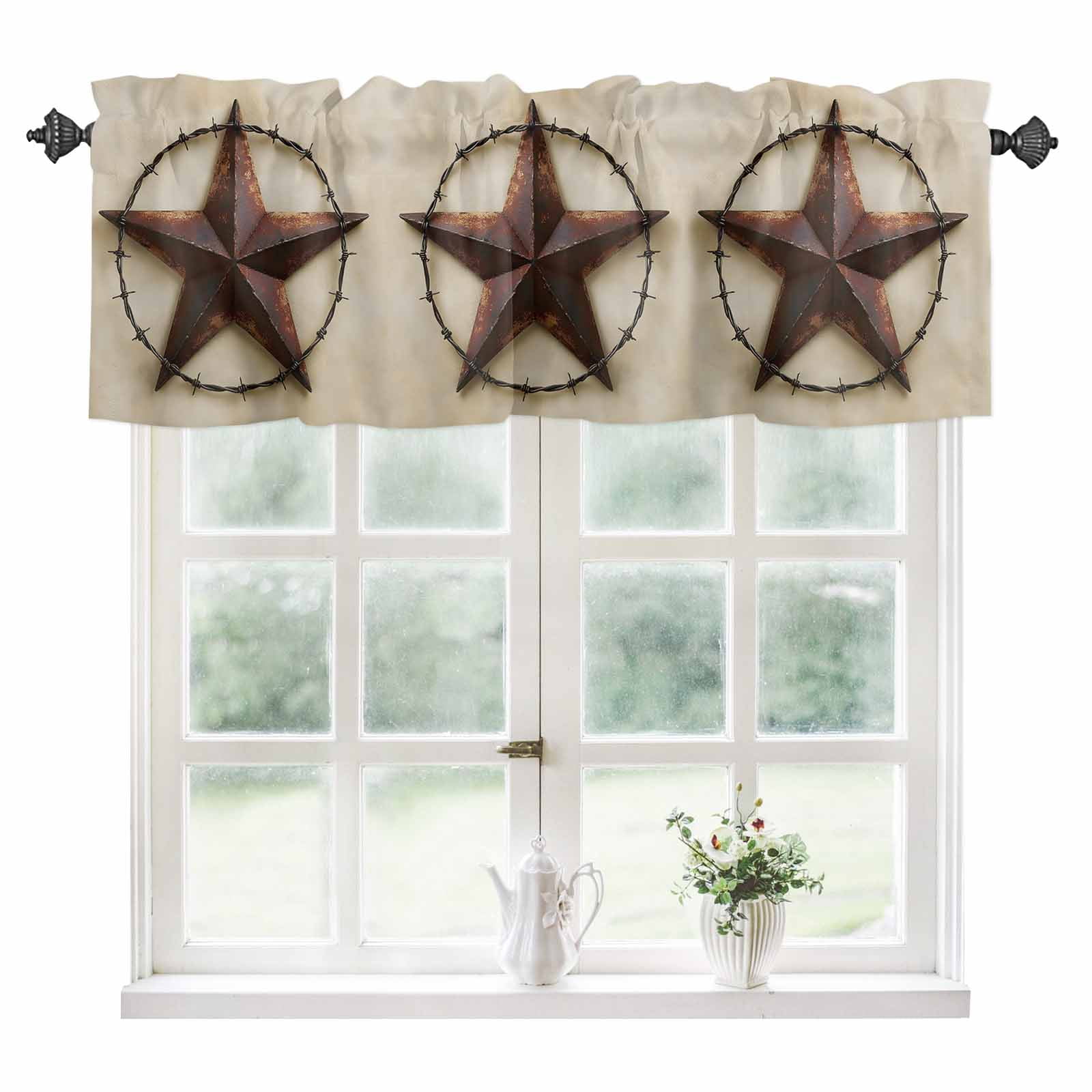 Brown Star Country Kitchen Valances for Windows 42x12 Inch Kitchen ...