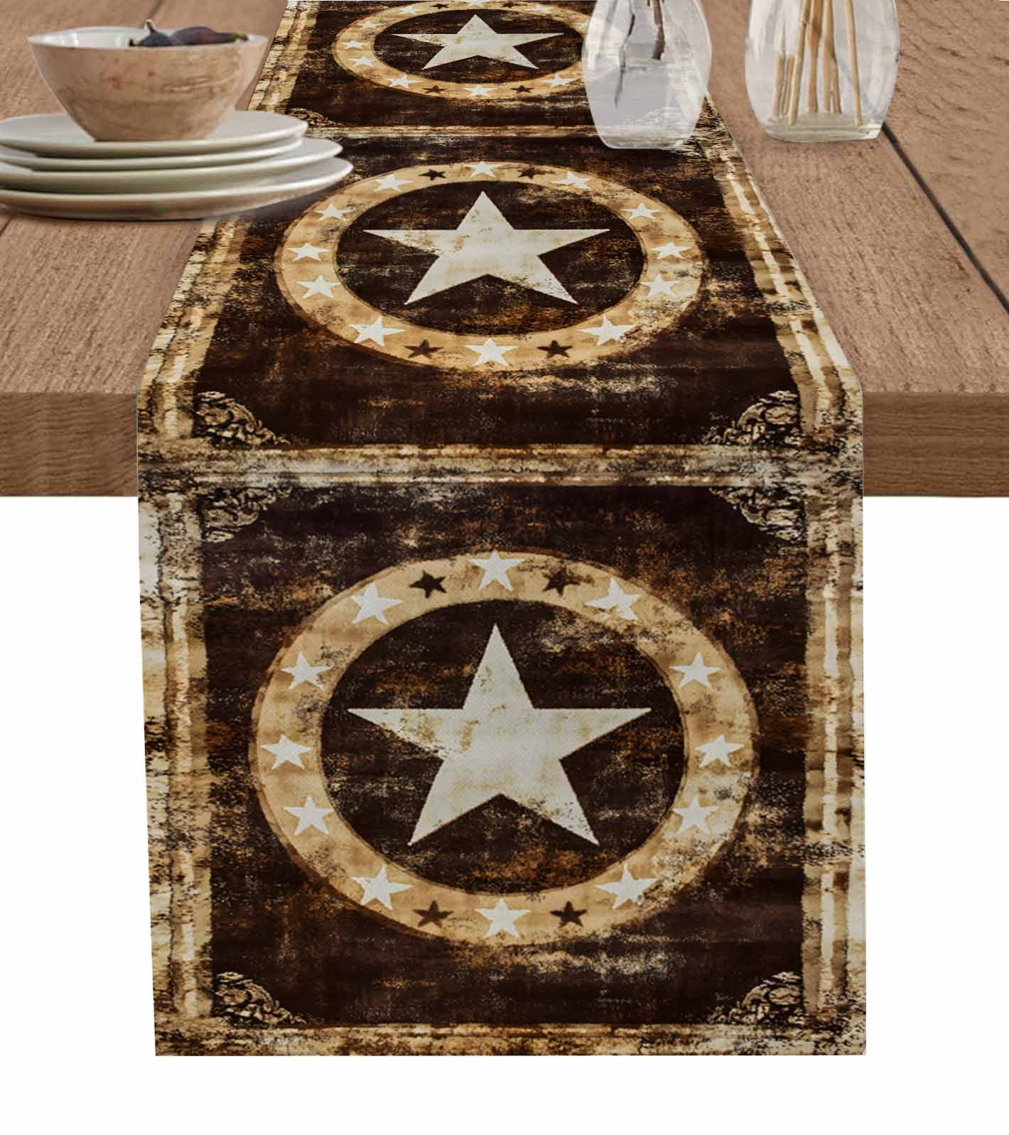 Brown Star Texas Table Runner 72 Inches, Vintage Western Country Wooden ...