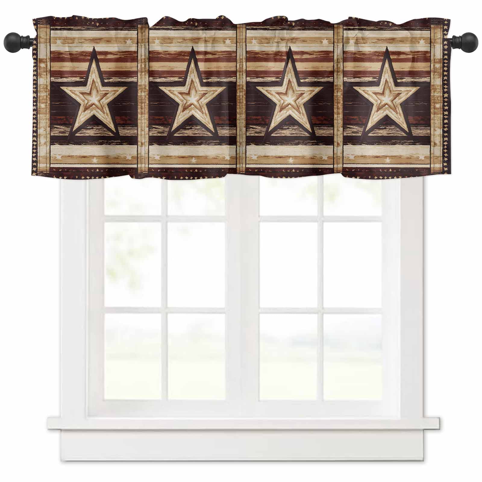 Brown Star Western Valances for Windows Farmhouse Kitchen Curtains ...
