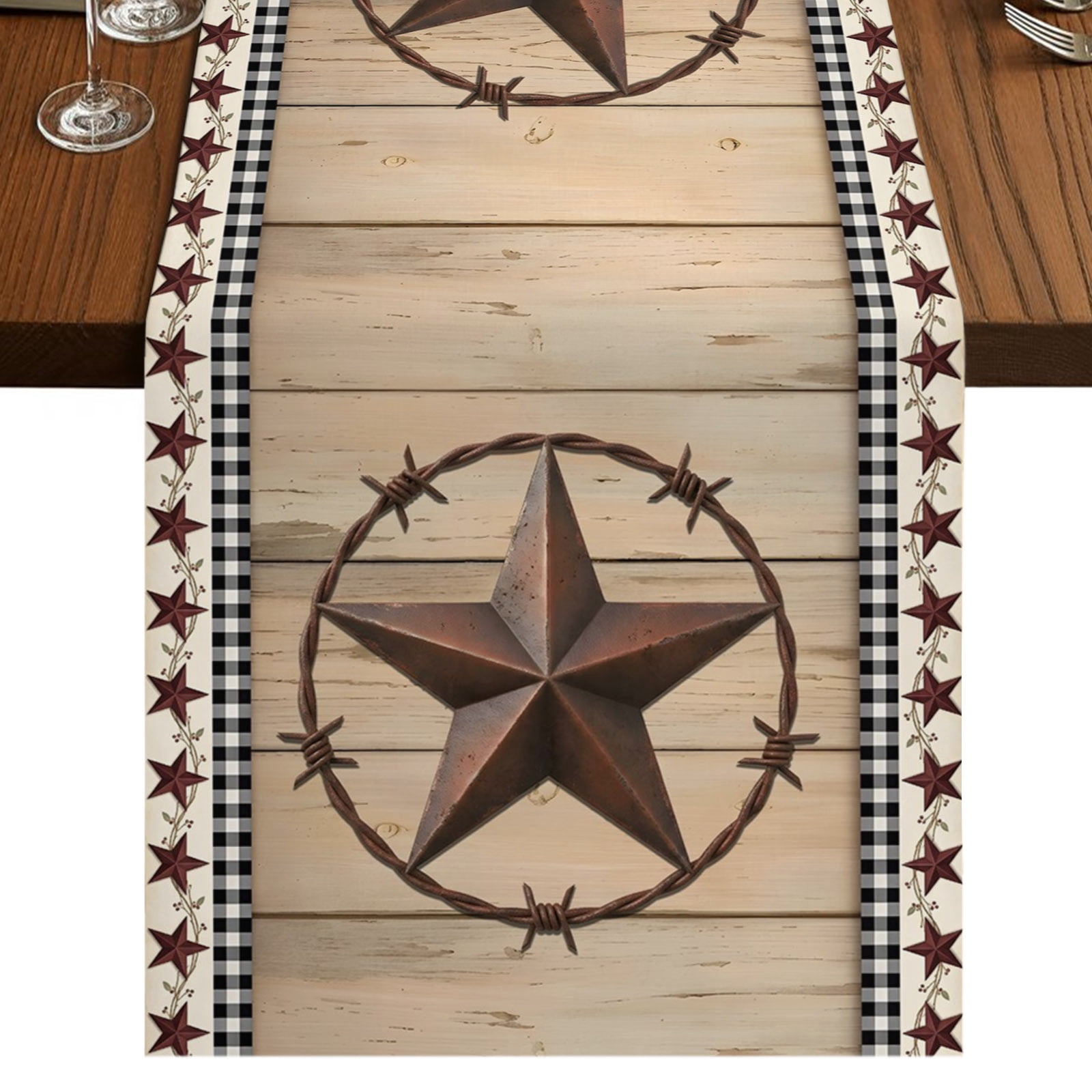 Brown Star Wooden Burlap Cotton Table Runner 13x120 Inches Long ...