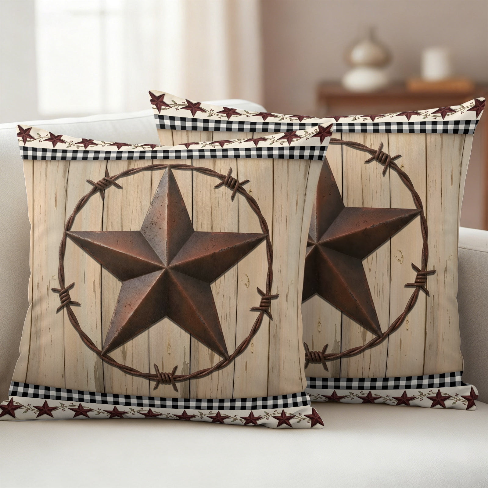 Brown Star Wooden Outdoor Waterproof Throw Pillow Covers 26x26 Set of 2 ...