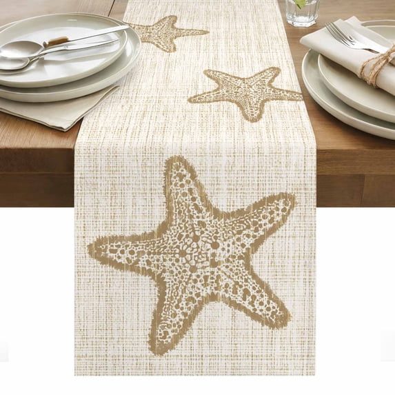 Brown Starfish Cotton Linen Table Runner Marine Life Ocean Linen ...