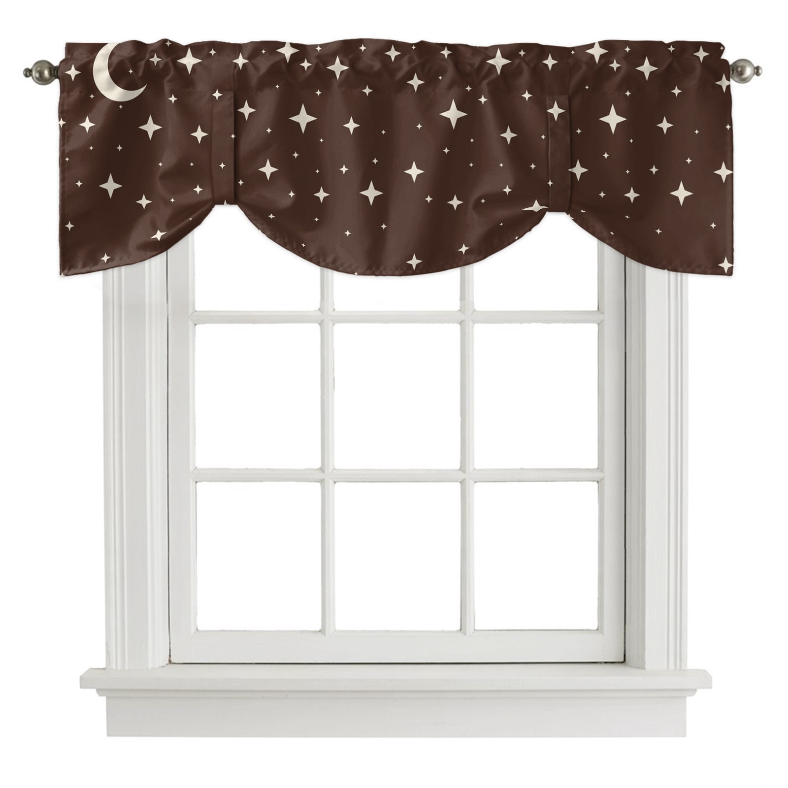 Brown Starry Night Tie Up Valance Curtains Stars Moon Brown Background ...