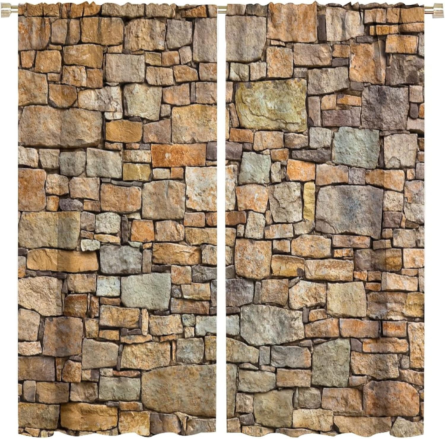 Brown Stone Brick Wall Curtains Vintage Country Farmhouse Rocks and ...