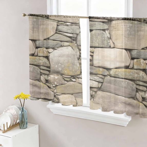 Brown Stone Wall Sheer Curtains 54 Inch Length 2 Panels Set, Vintage ...
