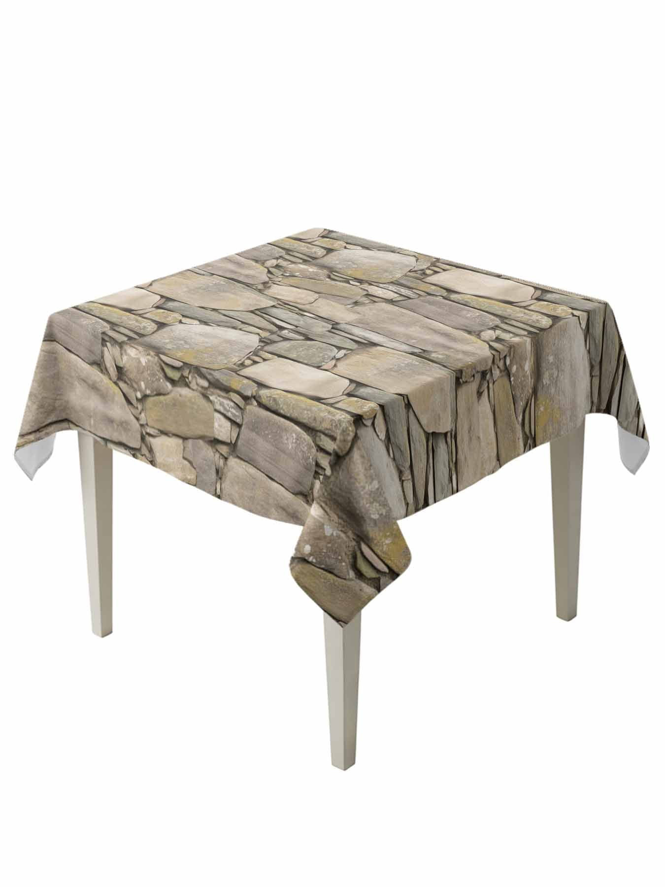 Brown Stone Wall Suqare Tablecloth - 54 x 54 Inch, Vintage Country ...