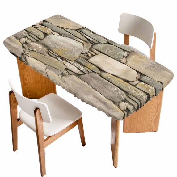 Brown Stone Wall Table Cloths for 5 Foot Rectangle Tables, Vintage ...