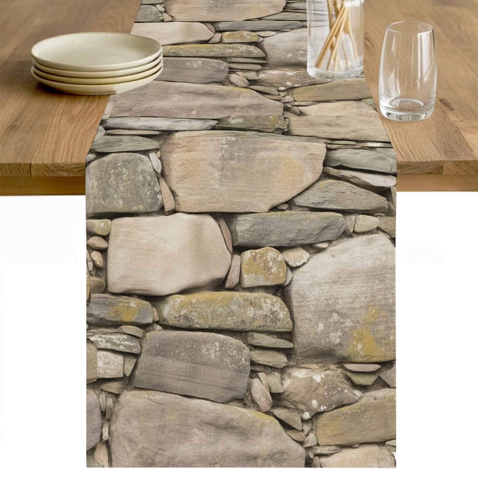 Brown Stone Wall Table Runner - 48 Inch Long Vintage Country Rocks ...