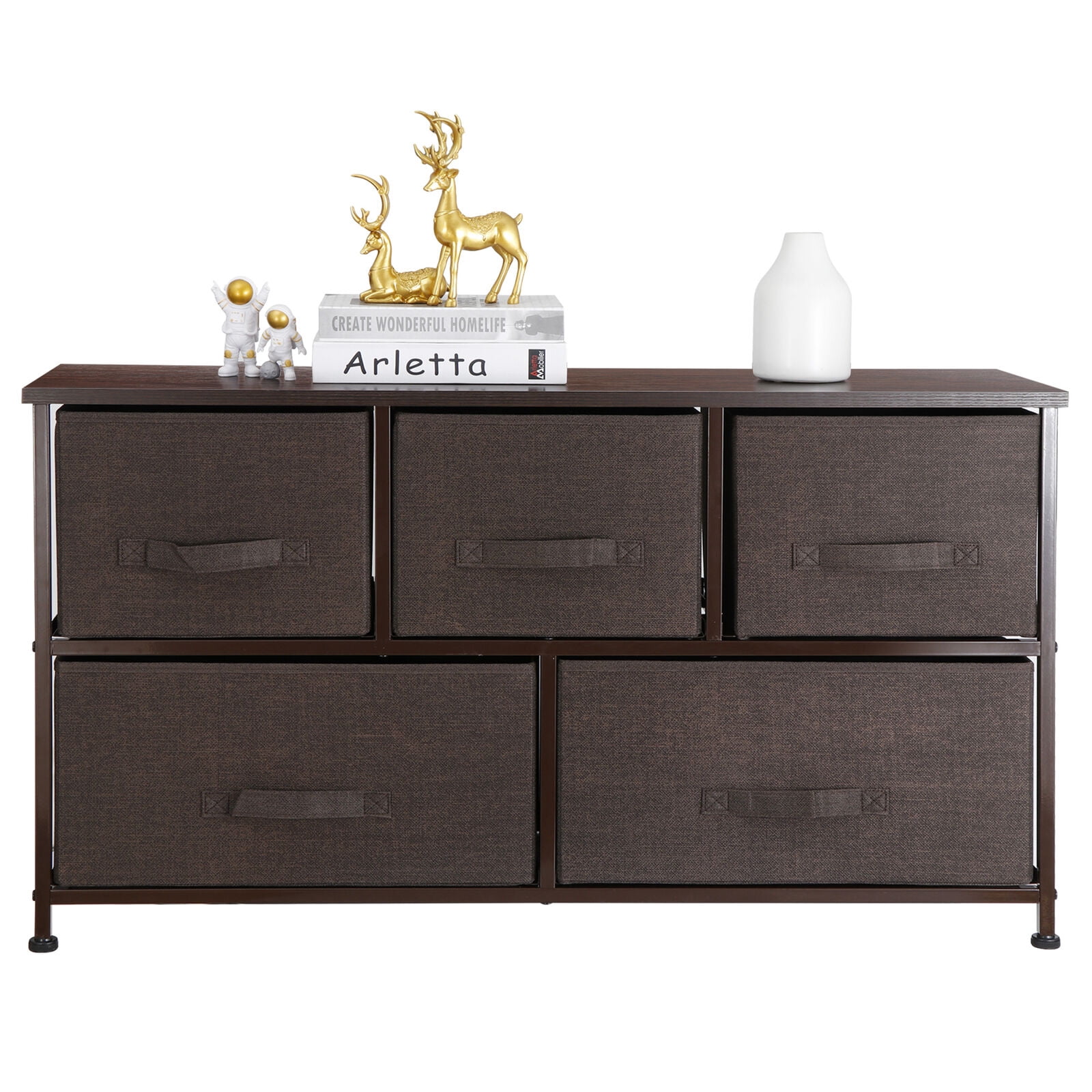 Brown Storage Chest Dresser 5 Fabric Clothes Drawers Closet Tower ...