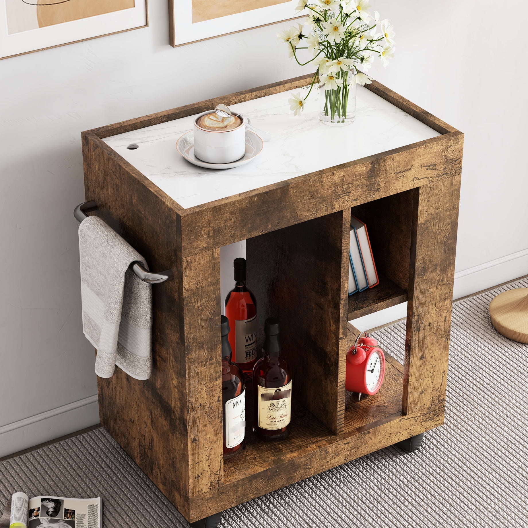 Brown Storage Locker and Shelf | Refreshment Trolley for Living Room ...